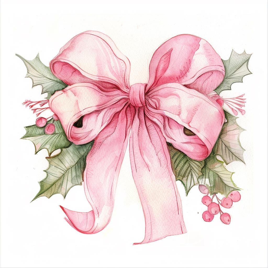 24 Pink Christmas Bow Clipart, Holiday Watercolor Clip Art, Festive Bow ...