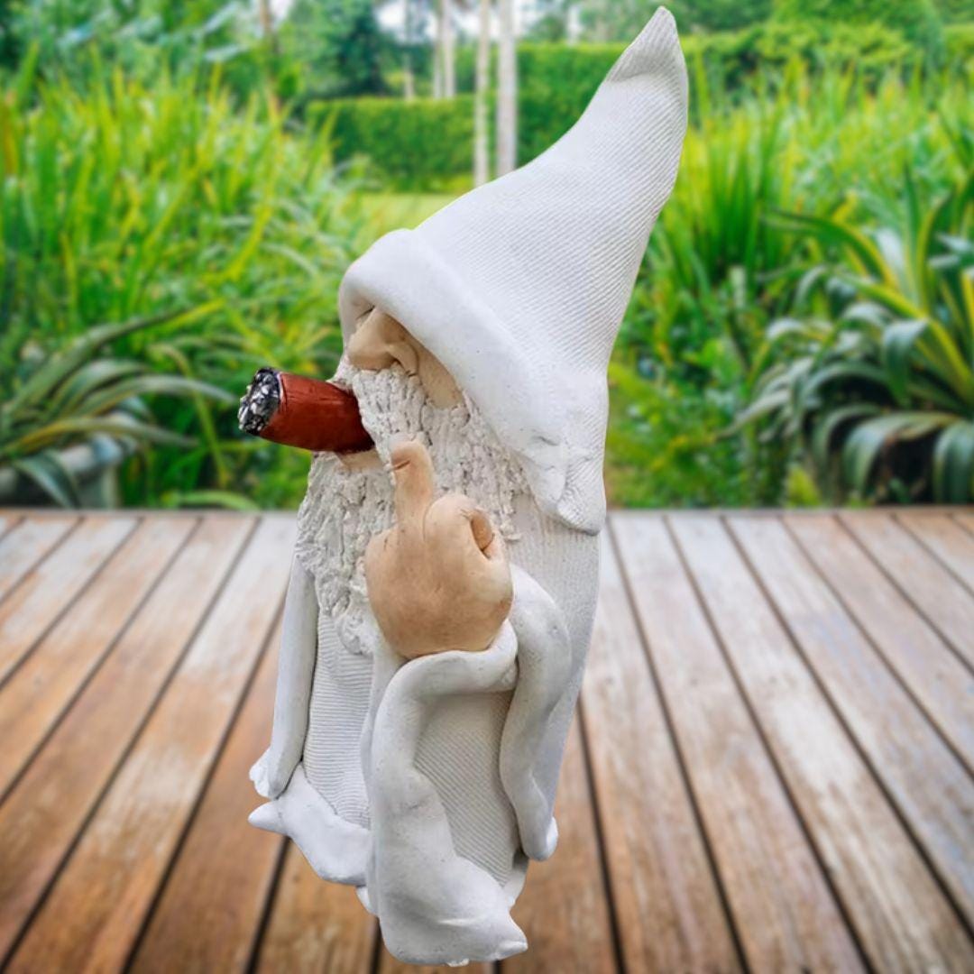 Cheeky Gnome With Cigar Funny Garden Gnome Flipping the Bird Outdoor ...