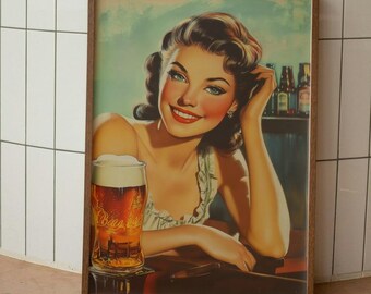 Statue of Liberty BEER Poster, Funky Kitchen Wall Art, Home Bar Prints ...