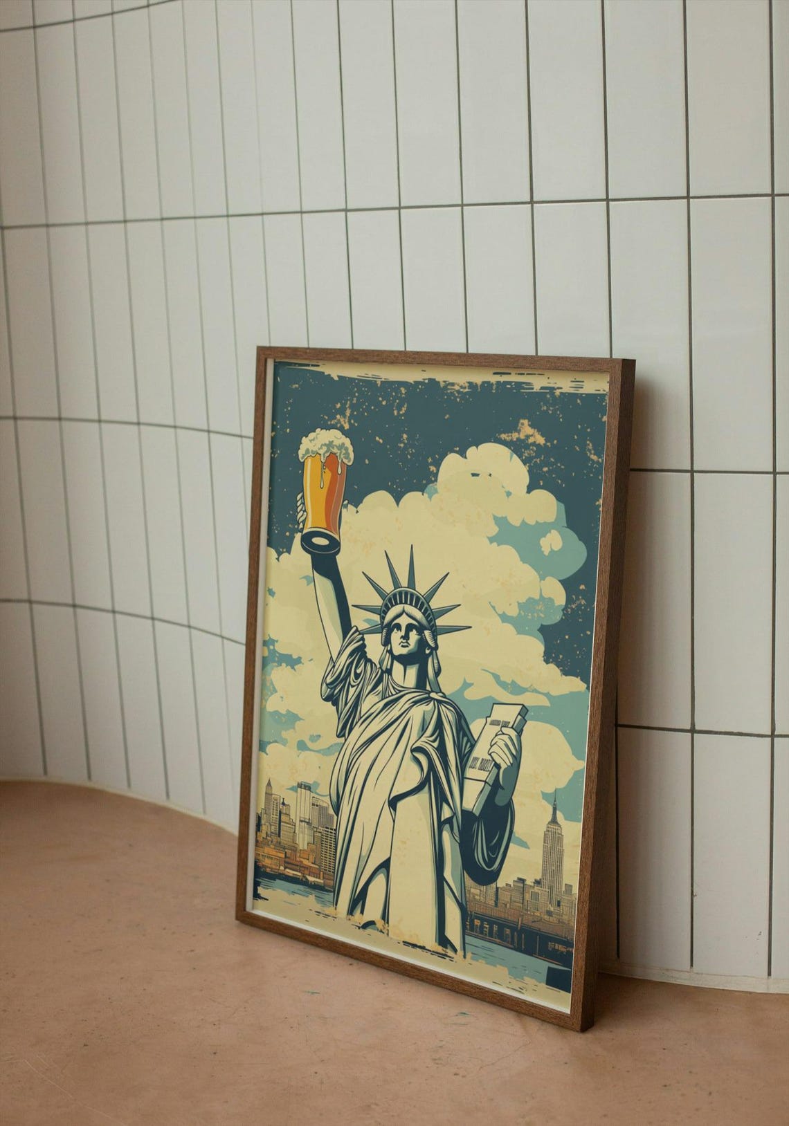Statue of Liberty BEER Poster, Funky Kitchen Wall Art, Home Bar Prints ...