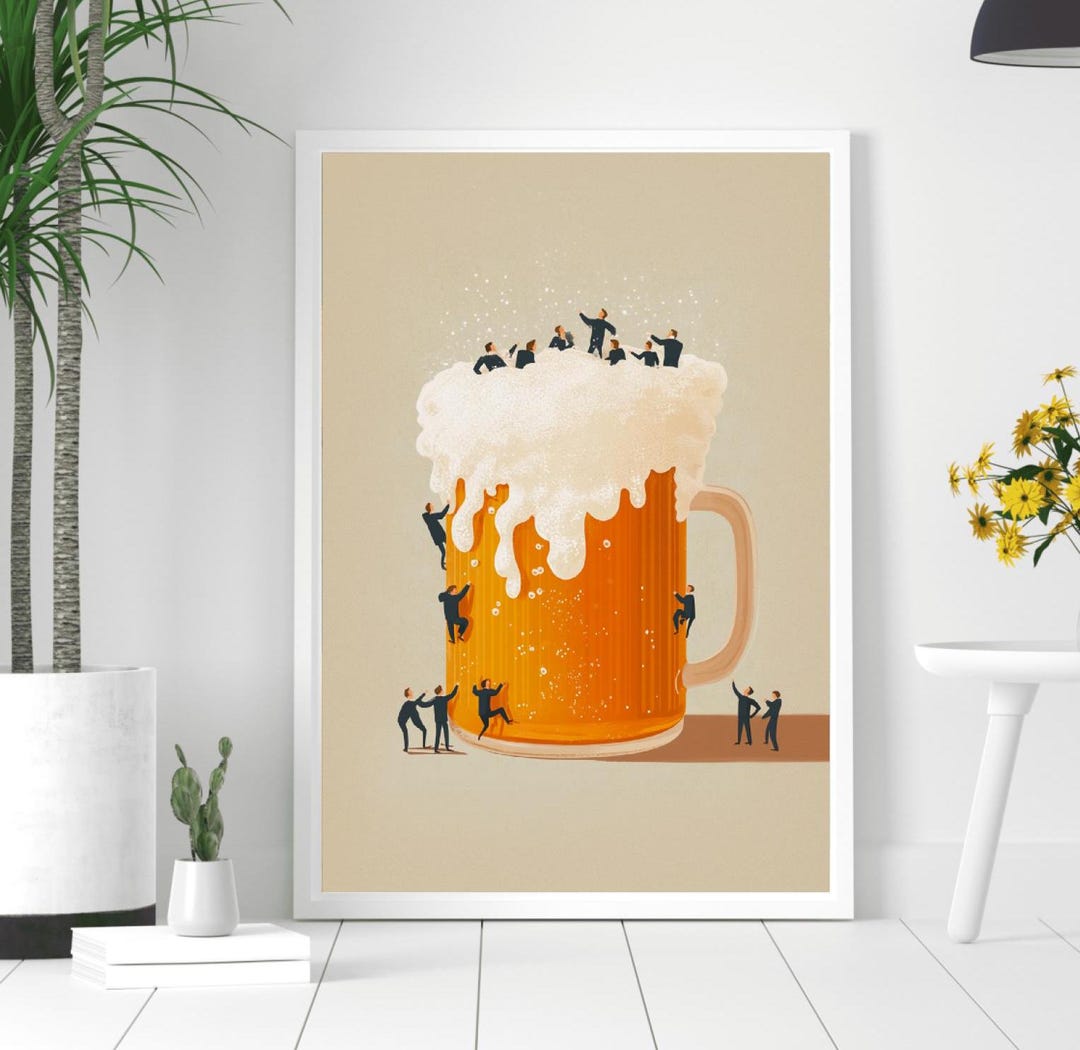 Foamy BEER Party Poster, Funny Wall Art, Cartoon Retro Style Beer Print ...