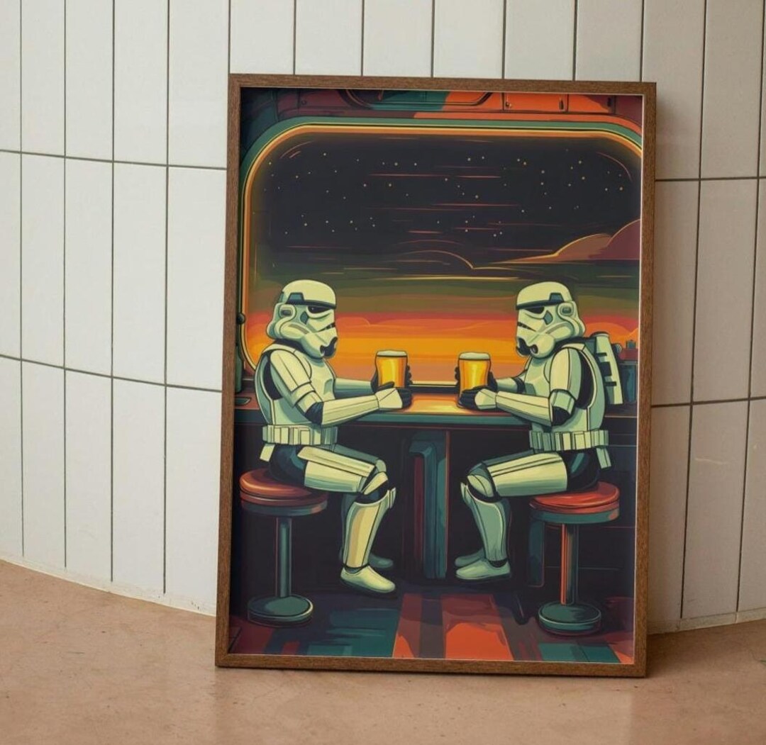 Storm Trooper Drinking BEER Poster, Retro Style Star Wars Wall Art ...
