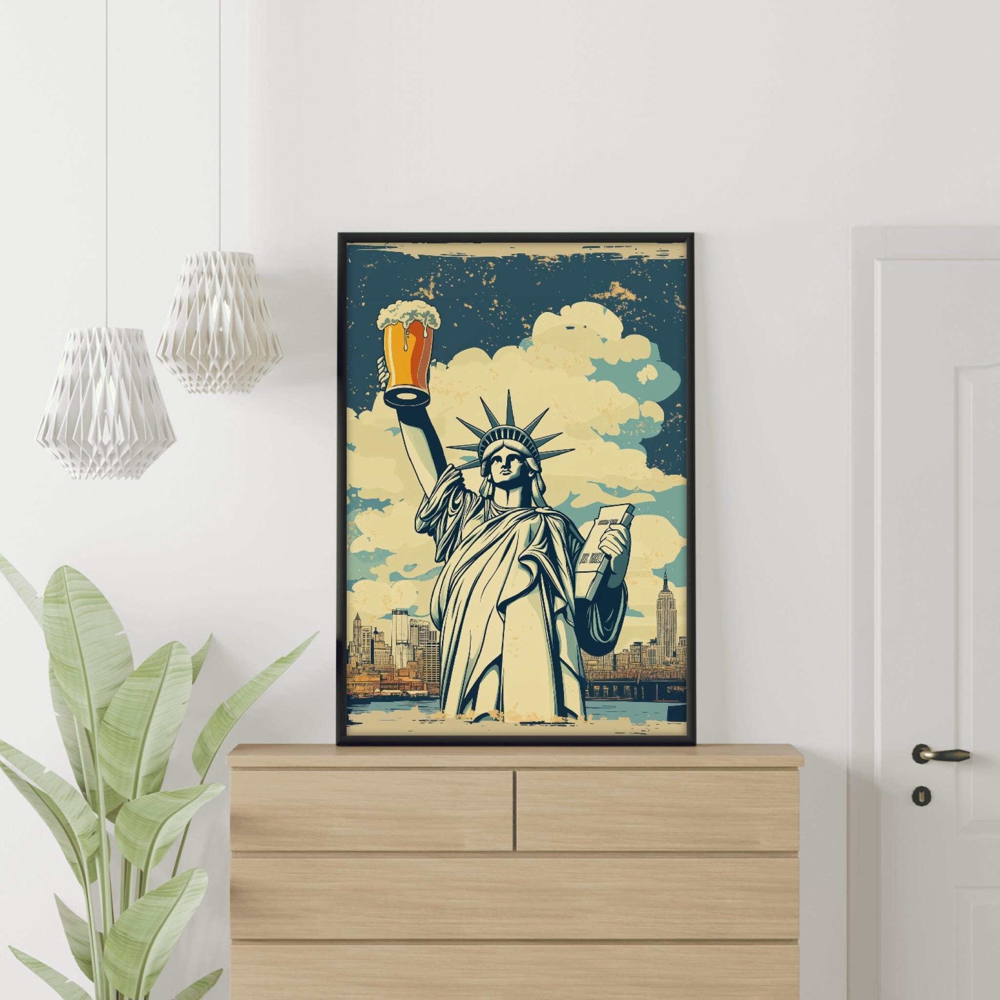 Statue of Liberty BEER Poster, Funky Kitchen Wall Art, Home Bar Prints ...
