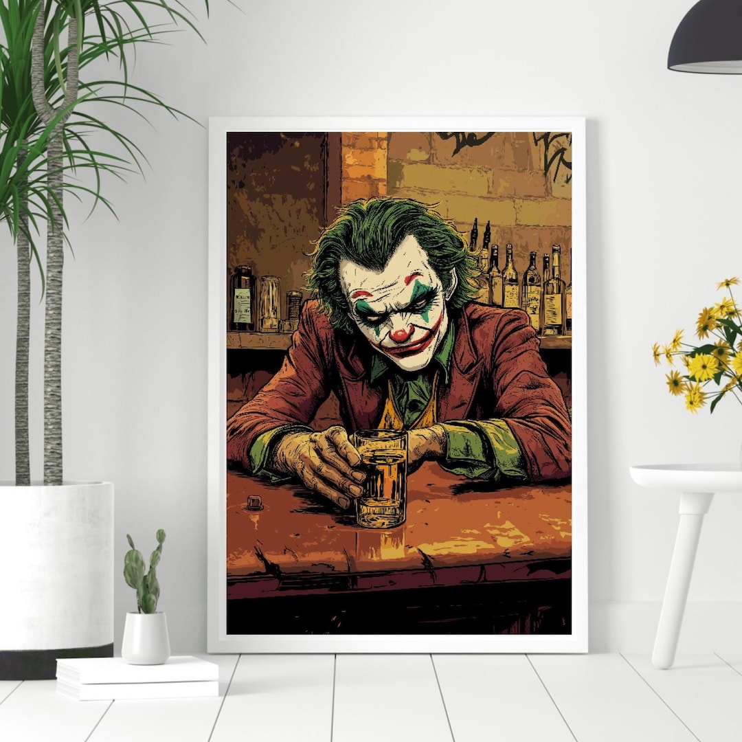 The Joker Drinking WHISKEY Poster, Retro Style BEER Wall Art, Cool ...
