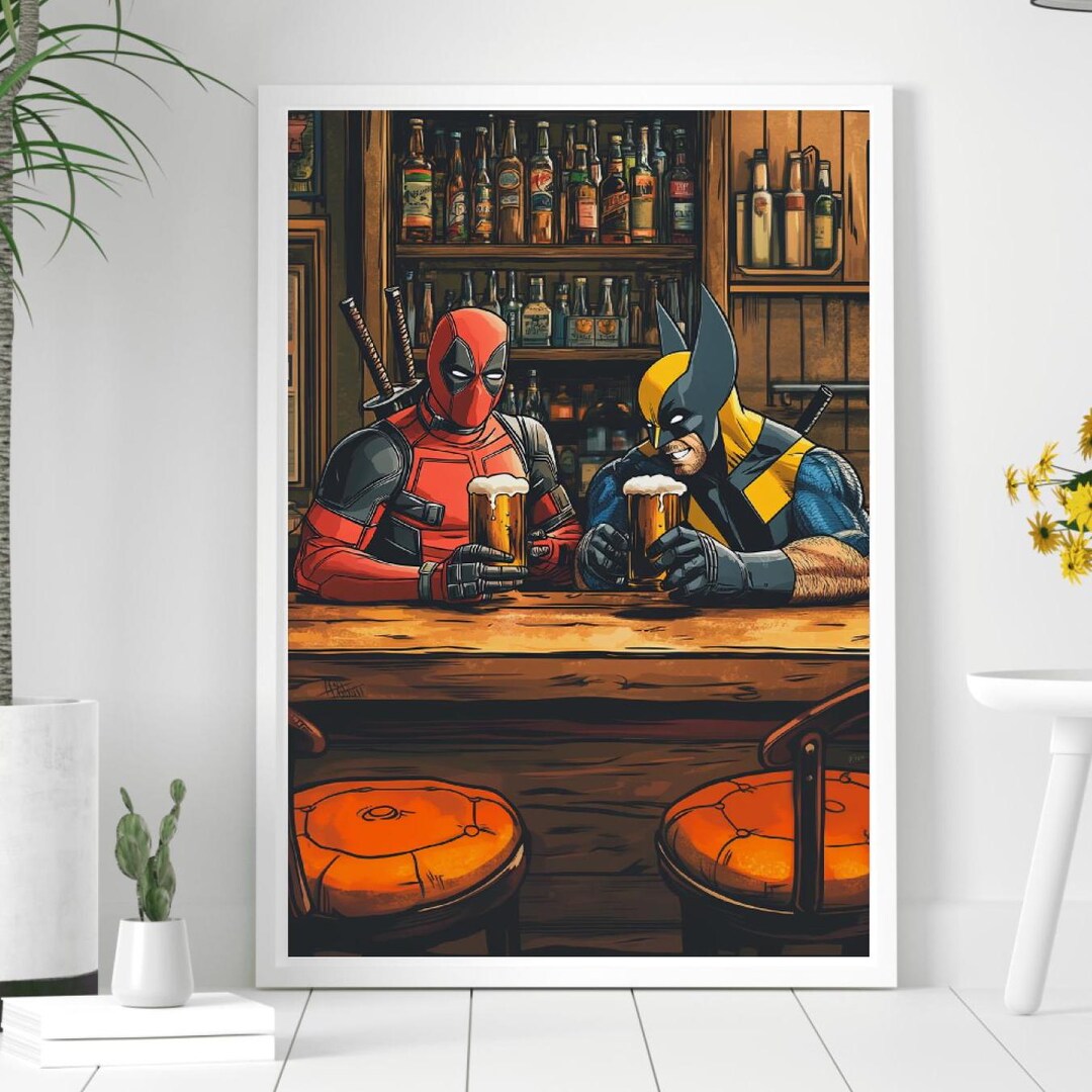 Deadpool and Wolverine BEER Print, Funny Cartoon Beer Poster, Marvel ...