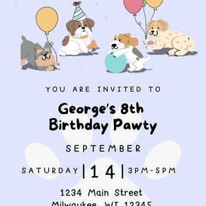 PAWTY Puppy Dog Themed Birthday Party Invitation Custom Template ...