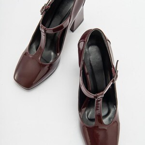 Claret Red Mary Jane Pumps, Claret Red Patent Leather Pumps,mary Jane ...