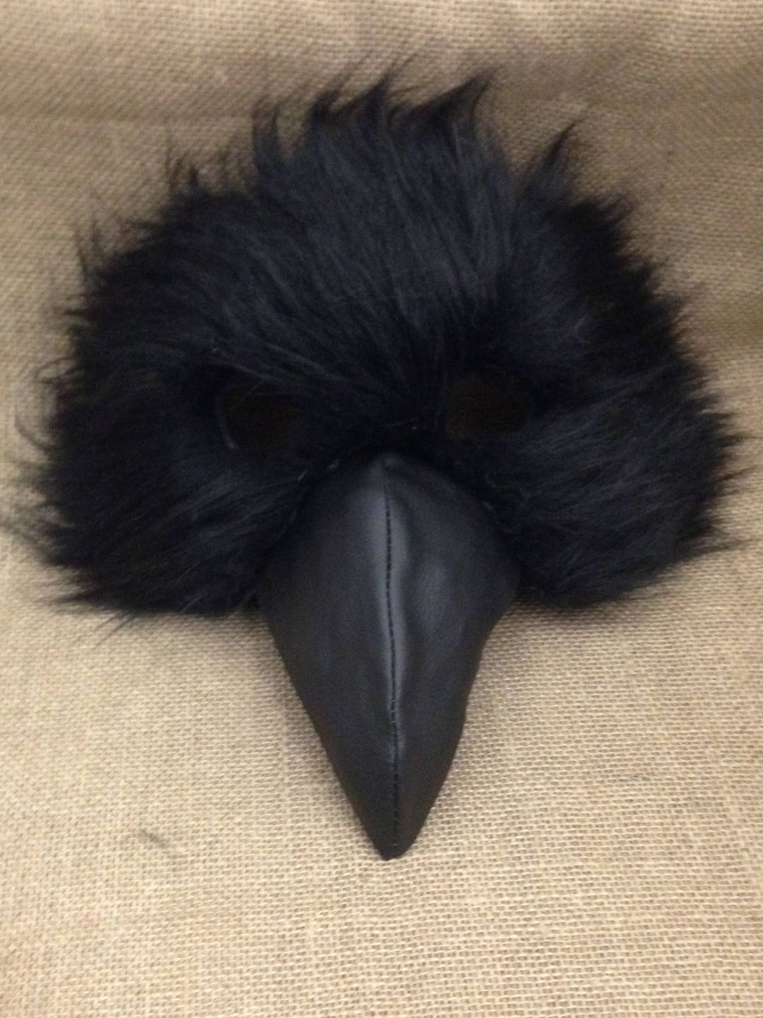 Faux Fur Black Bird Mask - Raven Mask - Outdoor Bird Mask - LARP Bird ...