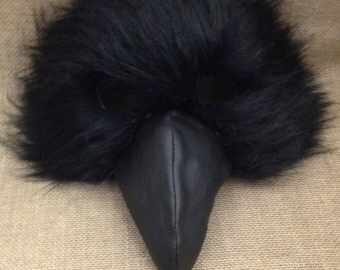 Faux Fur Black Bird Mask - Raven Mask - Outdoor Bird Mask - LARP Bird ...