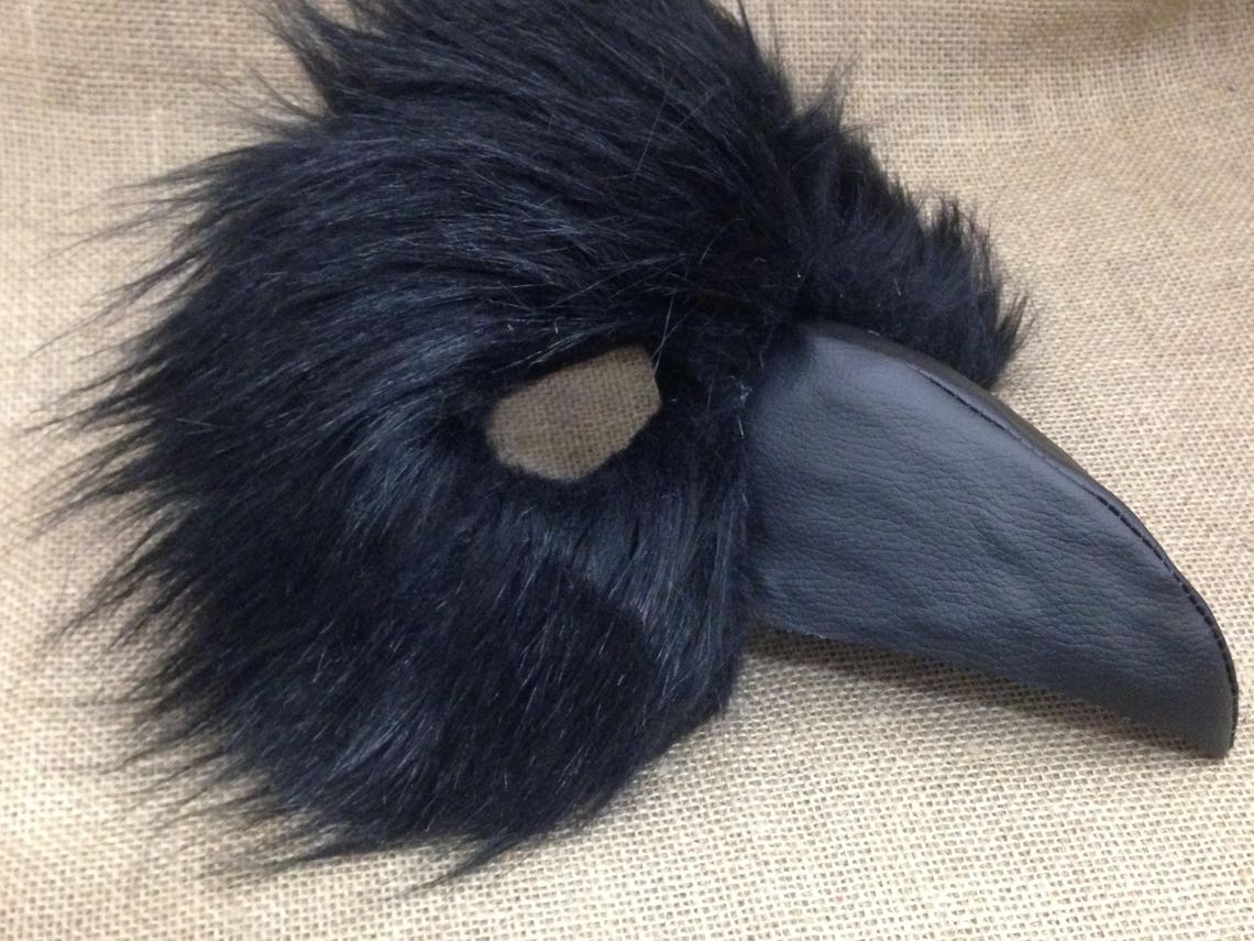 Faux Fur Black Bird Mask Raven Mask Outdoor Bird Mask | Etsy
