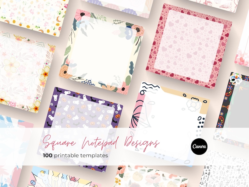 Printable Square Notepads Personalized Templates Cute Designs Memo Pads ...