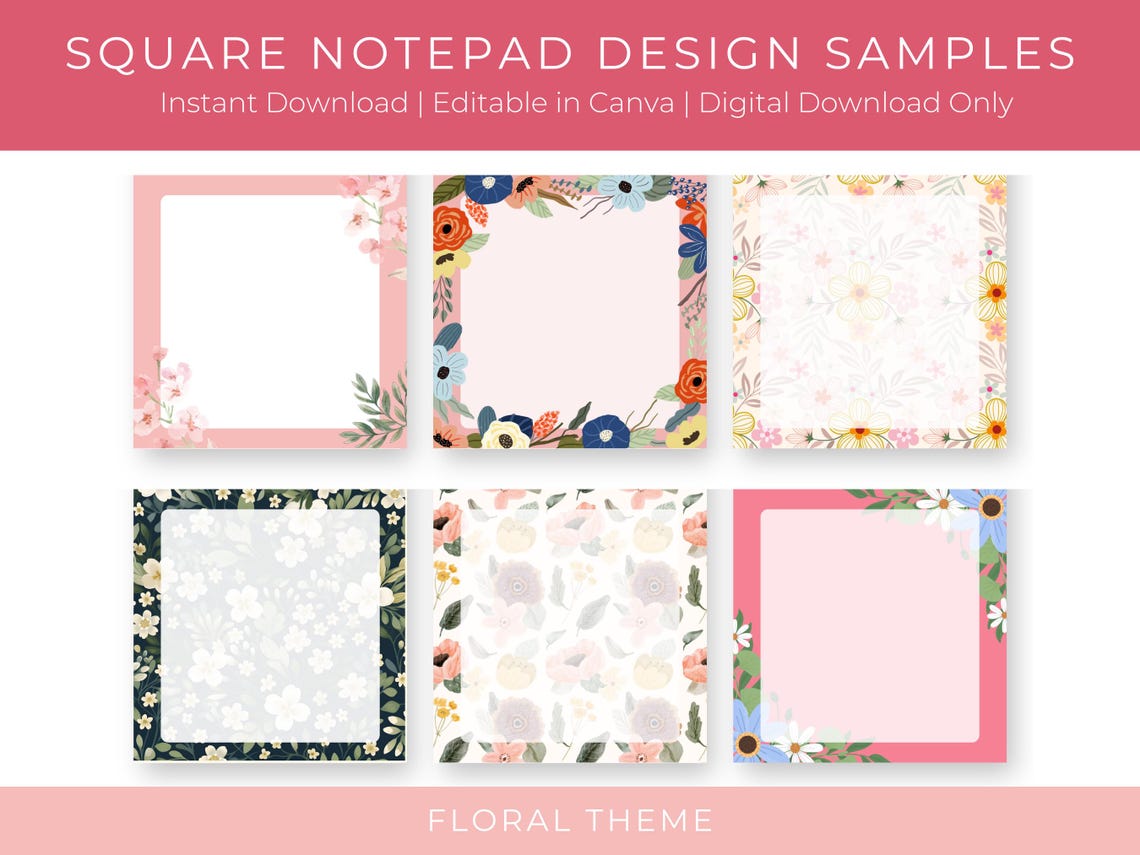 Printable Square Notepads Personalized Templates Cute Designs Memo Pads ...