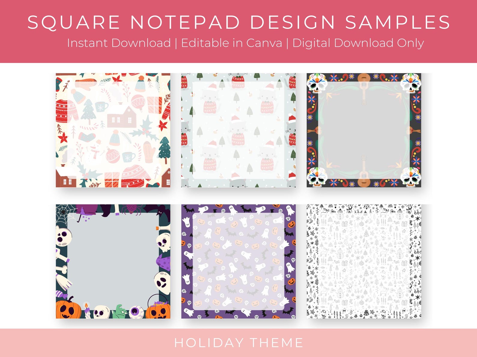 Printable Square Notepads Personalized Templates Cute Designs Memo Pads ...