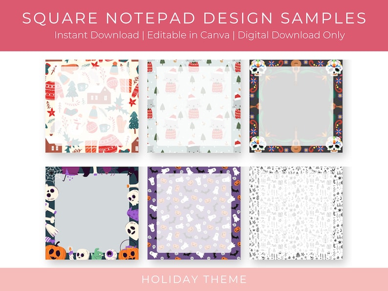 Printable Square Notepads Personalized Templates Cute Designs Memo Pads ...