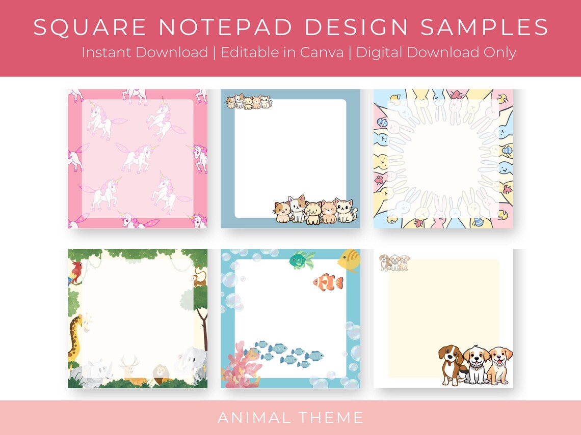 Printable Square Notepads Personalized Templates Cute Designs Memo Pads ...