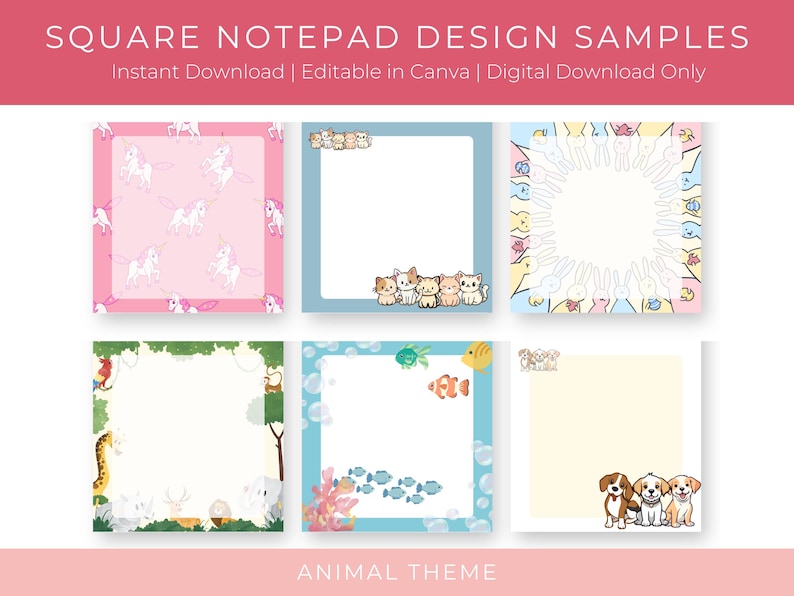 Printable Square Notepads Personalized Templates Cute Designs Memo Pads ...