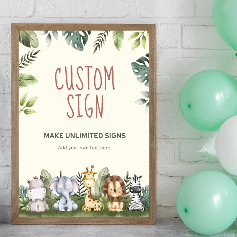 Wild One Birthday Sign Template | Editable Canva Sign | Safari Jungle ...