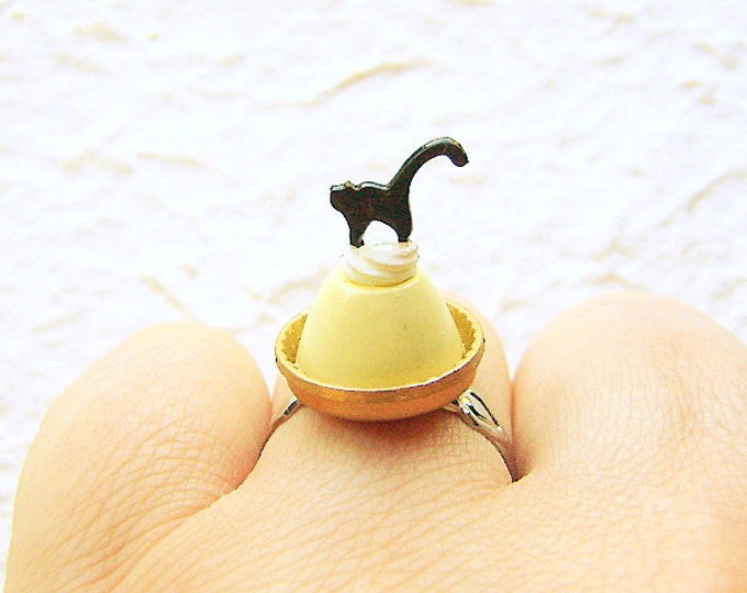 Cat Ring Miniature Food Jewelry Chocolate Cat Pudding SALE - Etsy