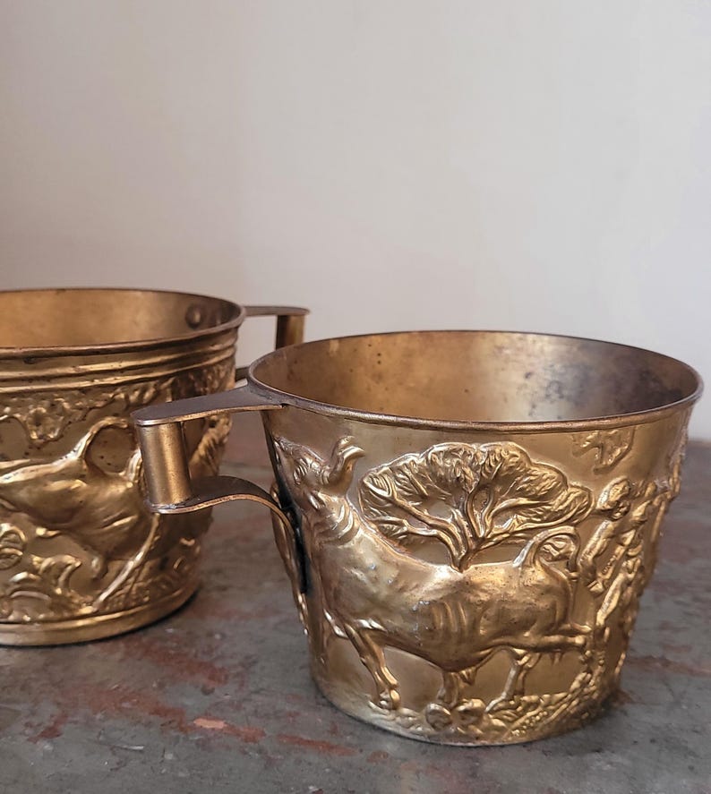 Pair of Vintage Gilded Copper Cups From Greece - Etsy