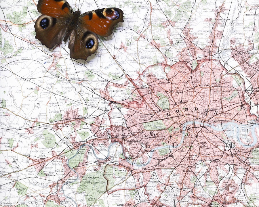 Old Map of London With Real Framed Butterfly - Etsy