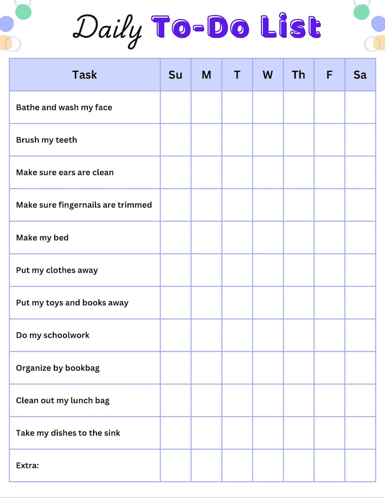 Printable Kids To-do List Activity Chart - Etsy Australia
