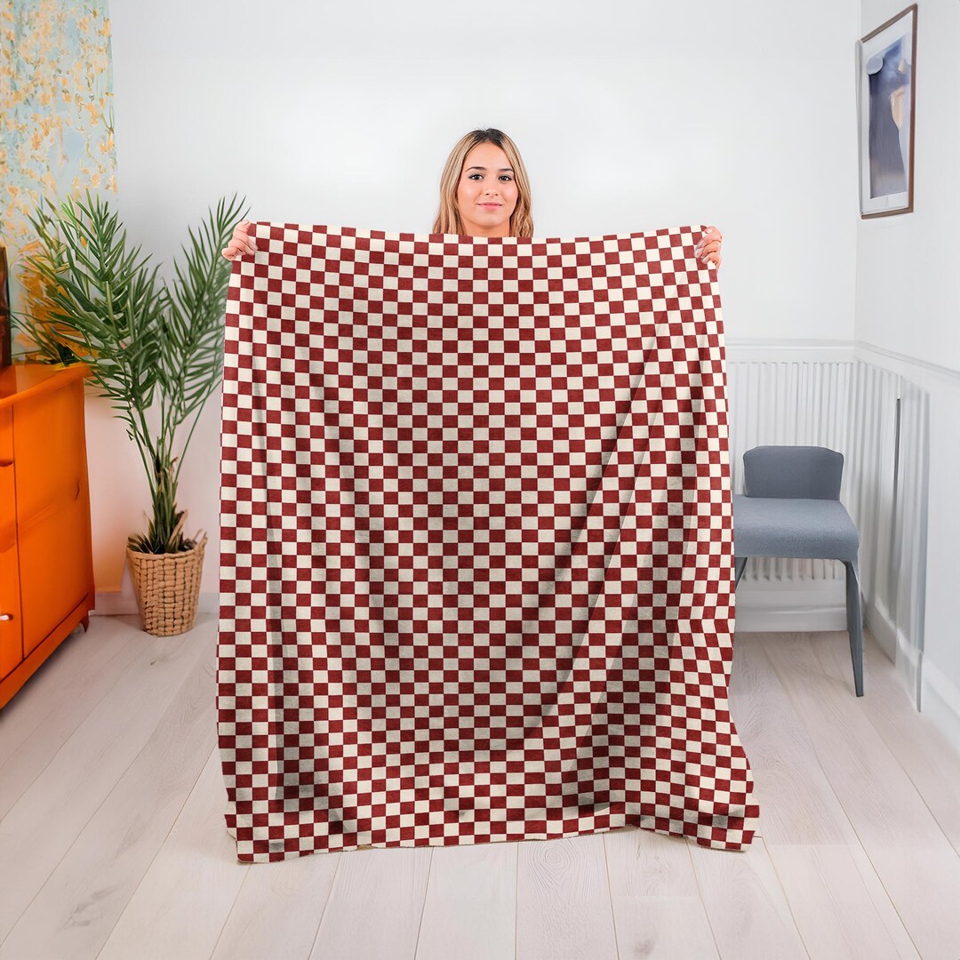 Red Checkered Blanket, Gingham Fleece Blanket, Checkerboard Design ...