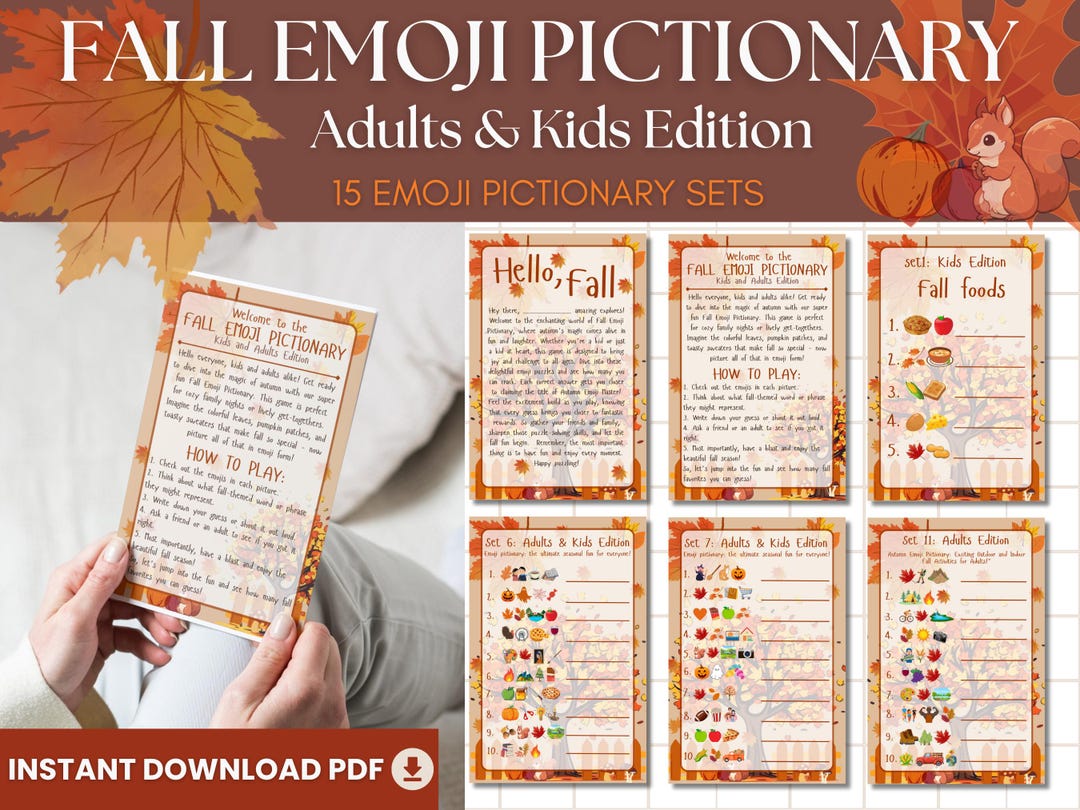 Fall Emoji Pictionary Game, Fall Time Activities for Adults & Kids ...