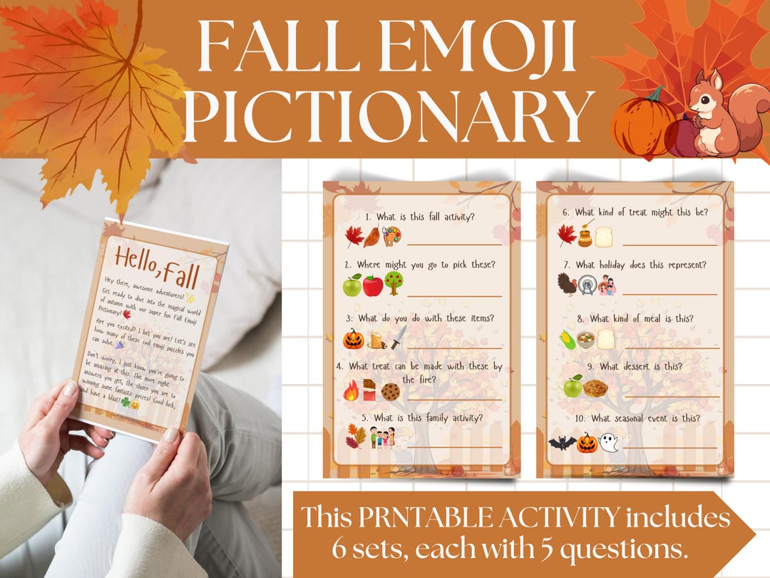Fun Fall Emoji Pictionary for Kids, Autumn Fall Games, Fun Fall ...