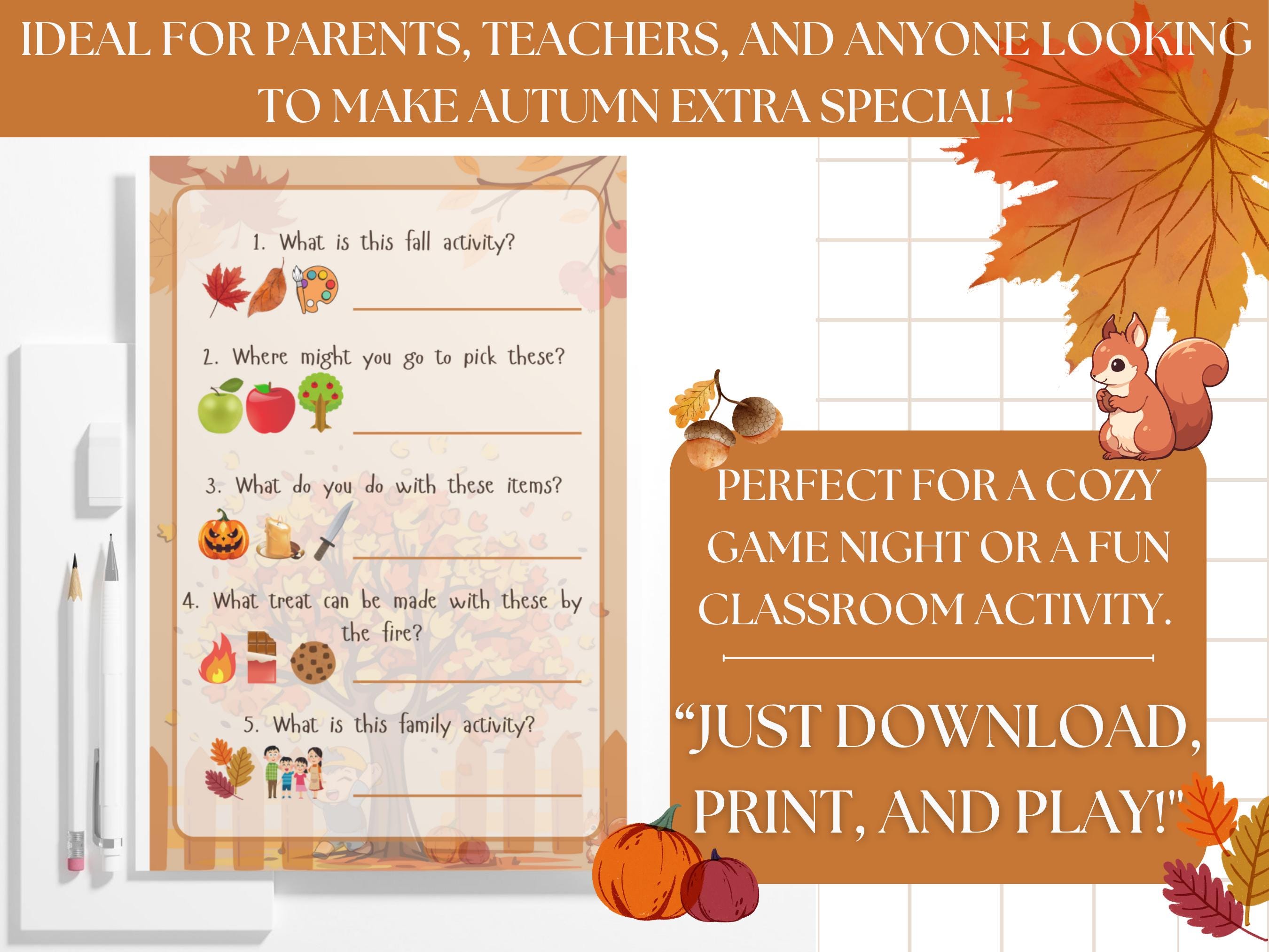 Fun Fall Emoji Pictionary for Kids, Autumn Fall Games, Fun Fall ...