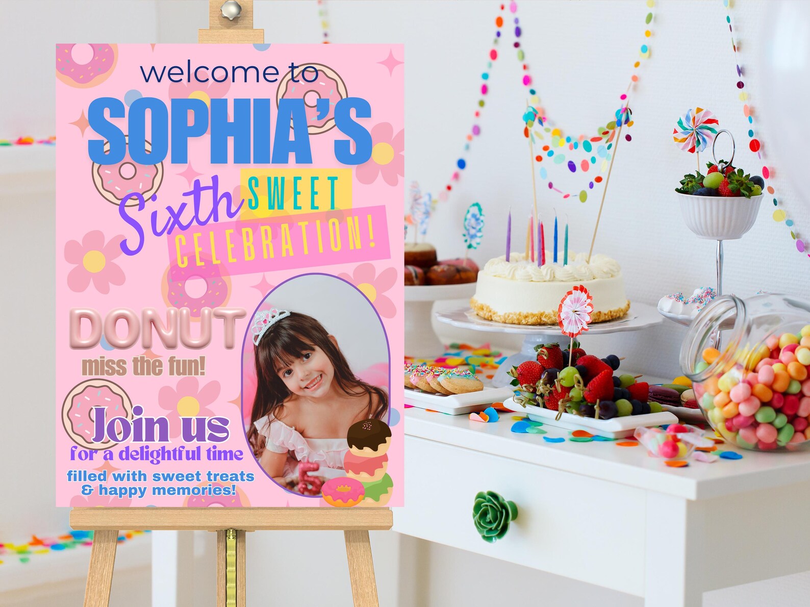 Donut Theme Welcome Birthday Signage, Colorful Welcome Sign, Sweet ...