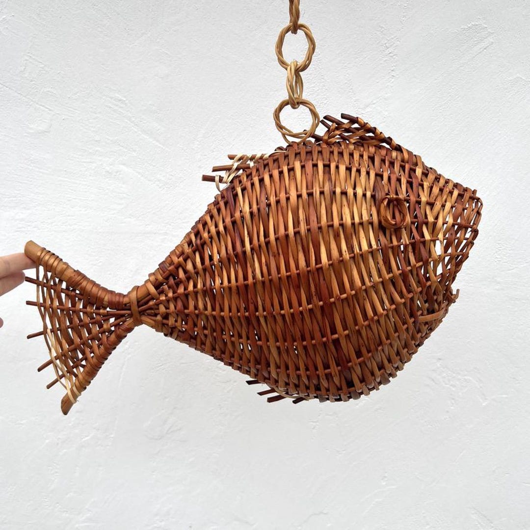Rattan Fish Pendant, Rattan Fish, Bamboo Fish Pendant, Vintage Rattan ...