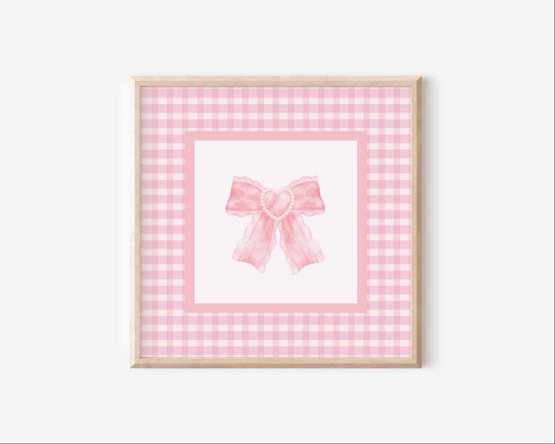 Pink Gingham Coquette Watercolor Bow Art Print, Square Art Print ...