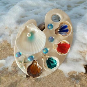 Seashell Paint Palette for Watercolor, Mermaid Art Palette, Mosaic ...