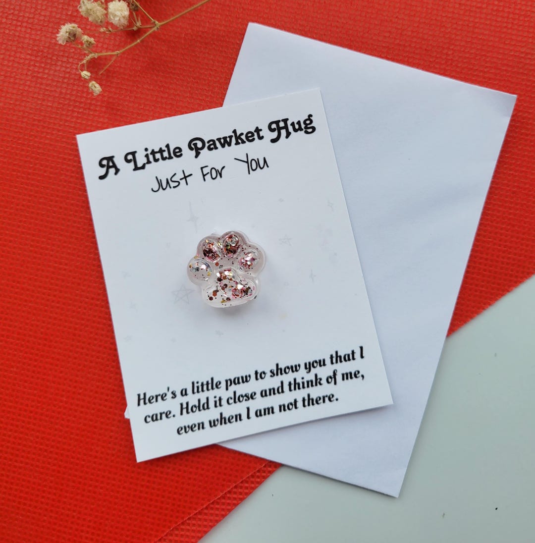 Paw Pocket Hug Paw Token Cute Mini Greeting Card Keepsake Resin Cat ...