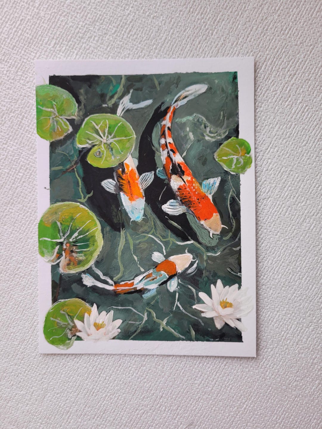 Koi Fish Gouache Painting: Original Pond Art on Watercolor Paper (A6 ...