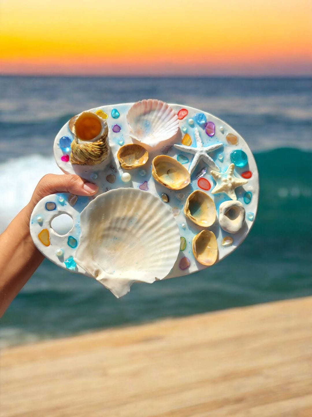 Seashell Paint Palette, Mermaid Watercolor Tray, Sea Glass Art Palette ...