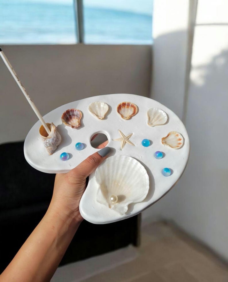 Seashell Paint Palette for Watercolor, Mermaid Art Palette, Mosaic ...