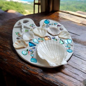 Seashell Paint Palette for Watercolor, Mermaid Art Tray, Sea Glass ...