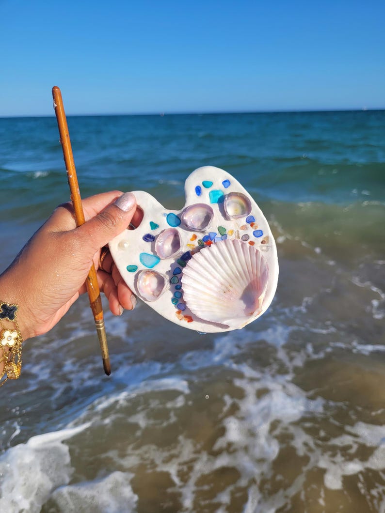 Seashell Miniature Paint Palette, Mermaid Art Tray With Sea Glass ...