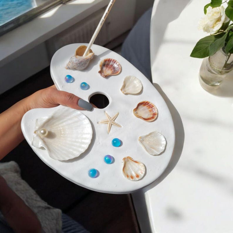 Seashell Paint Palette for Watercolor, Mermaid Art Palette, Mosaic ...