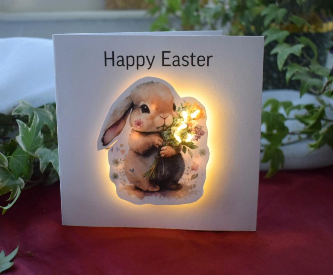 Personalised Easter Light up Card Bunny Floral Luxury 3d Handmade Card ...