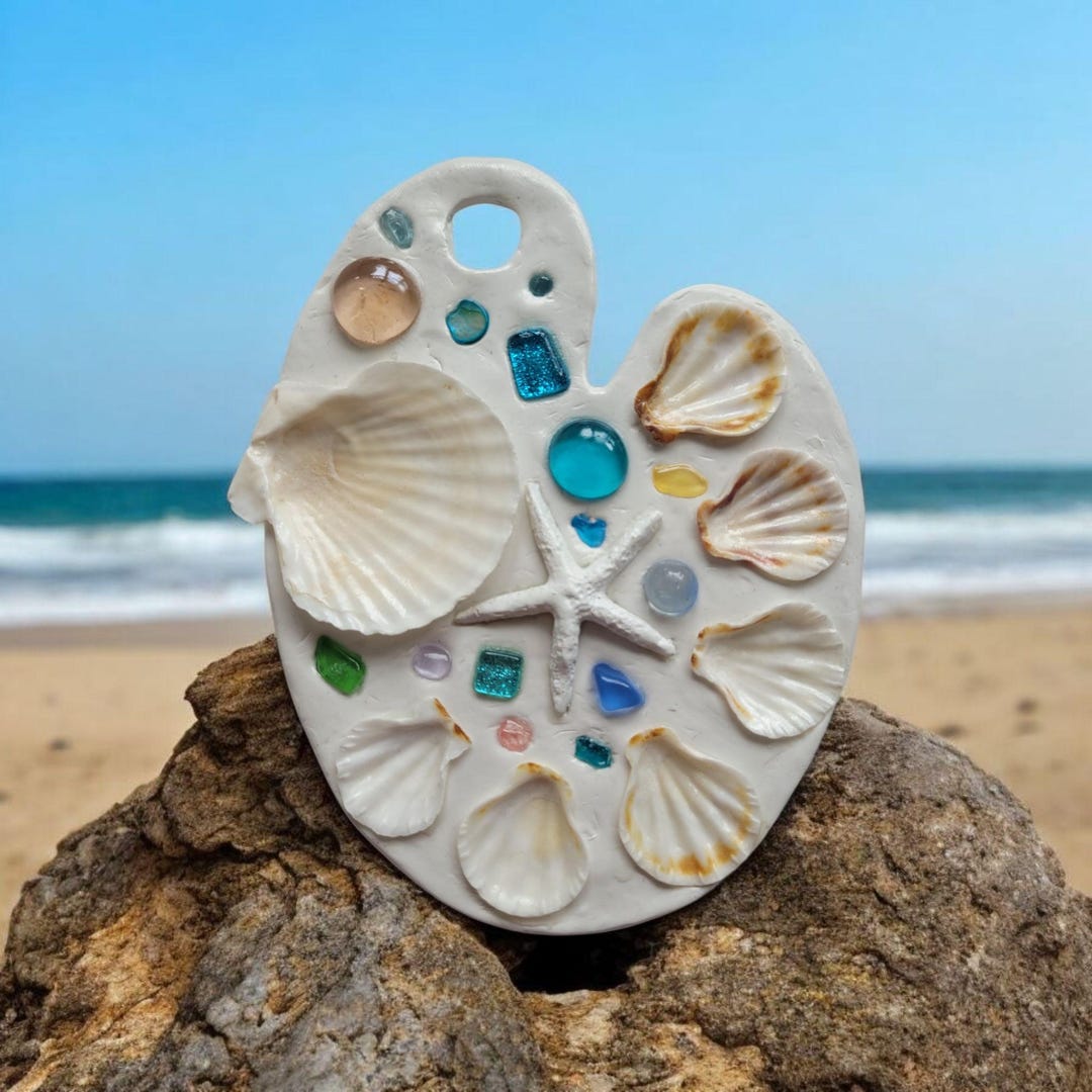 Seashell Paint Palette, Mermaid Art Tray With Sea Glass, Mosaic Polymer ...