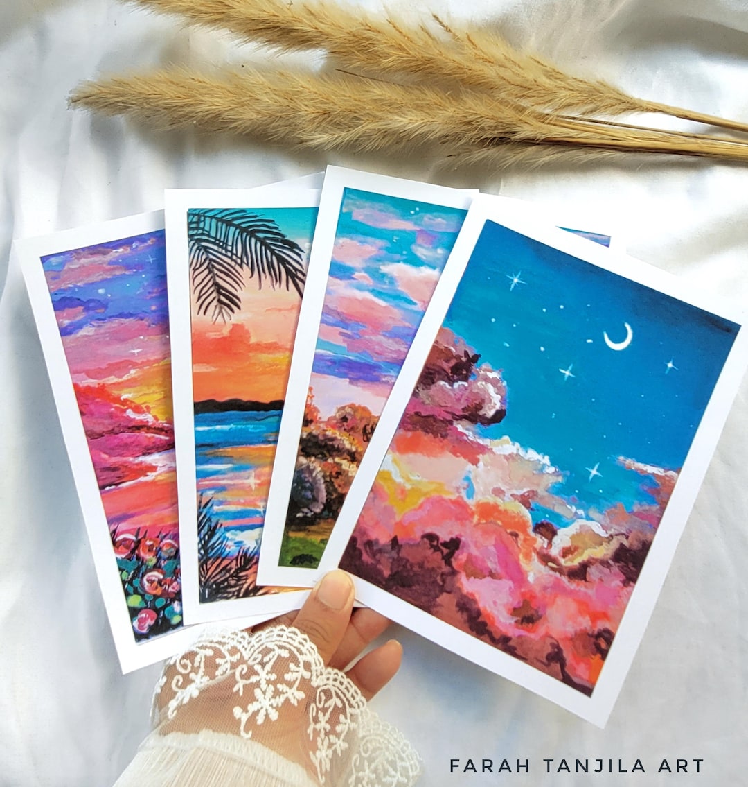 Gouache Painting Print Set: Anime Nature Postcards, Colorful Wall Decor ...