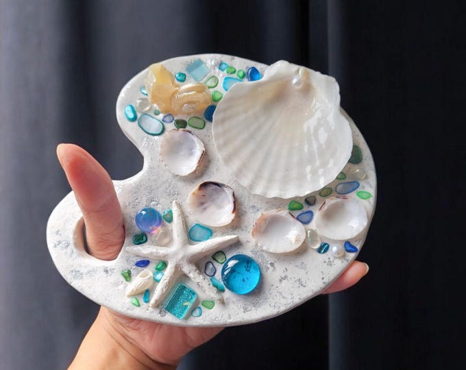 Seashell Paint Palette, Mermaid Art Tray for Watercolors, Sea Glass ...