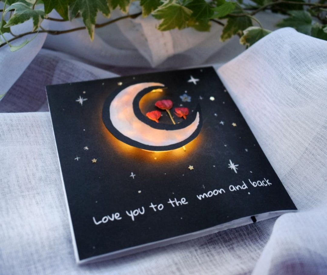 Personalised LED Light up Card, Love You to the Moon and Back, Pressed ...