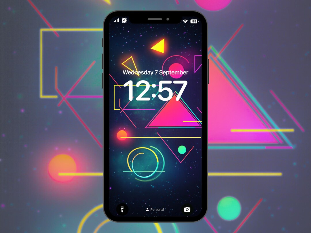 Neon Geometry Phone Wallpaper Retro Futuristic Design - Etsy
