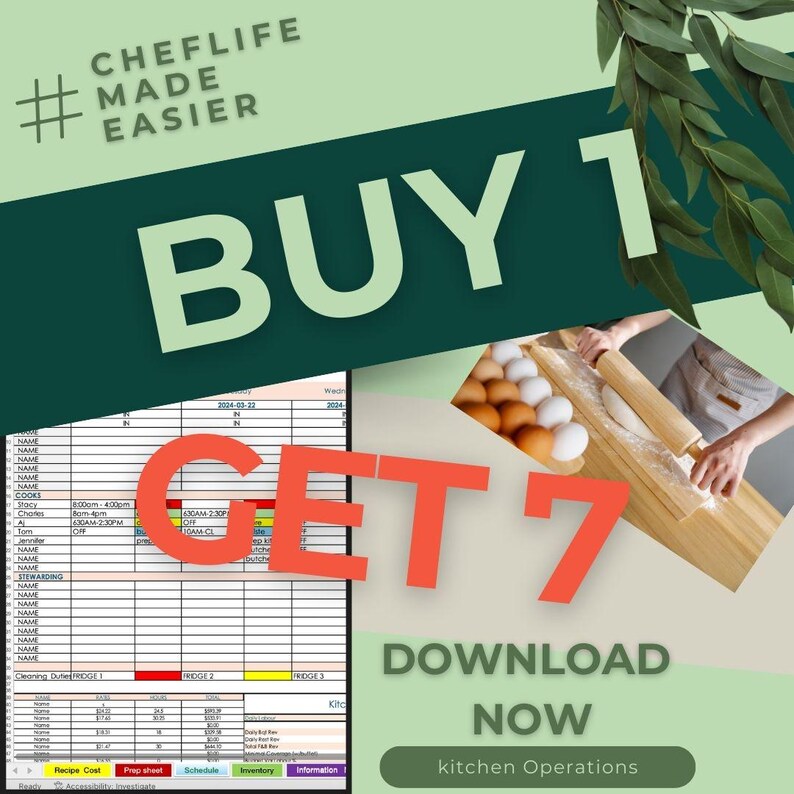 Kitchen Operations Checklist Excel Sheets With Recipe Cost & Inventory ...