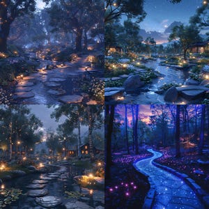 24 Fairy Tale River Clipart, Magical Night Scene Digital Download ...