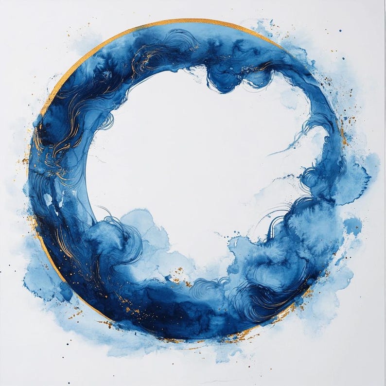 24 Blue Circular Ink Art Clipart, Abstract Blue and Gold Clip Art ...