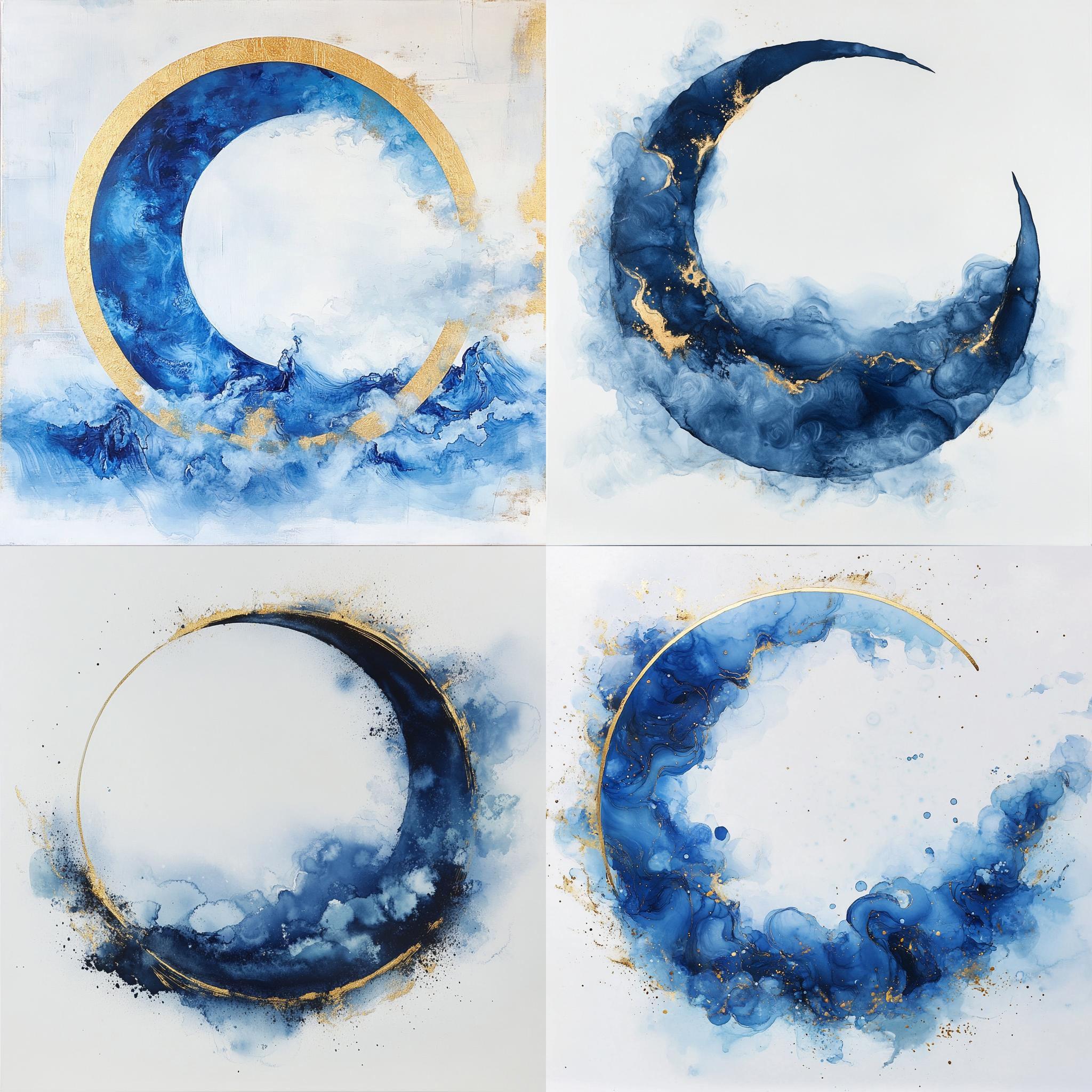 24 Blue Circular Ink Art Clipart, Abstract Blue and Gold Clip Art ...